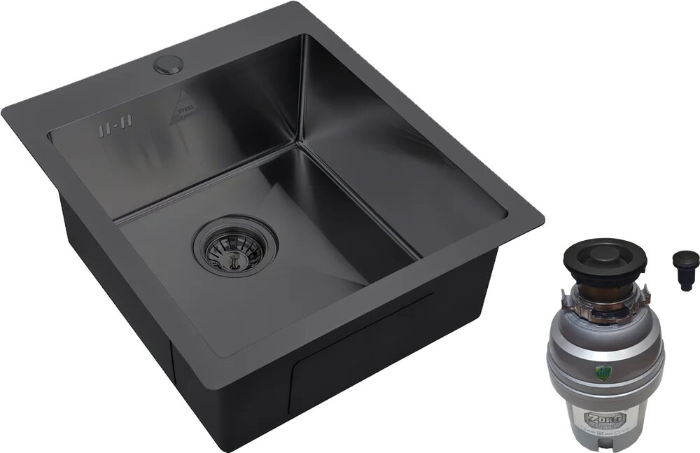 Комплект Мойка Zorg Steel Hummer SH 4551 GRAFIT 45x51, grafit, нержавеющая сталь / Измельчитель ZR-75 D GRAFIT электрический, нержавеющая сталь
