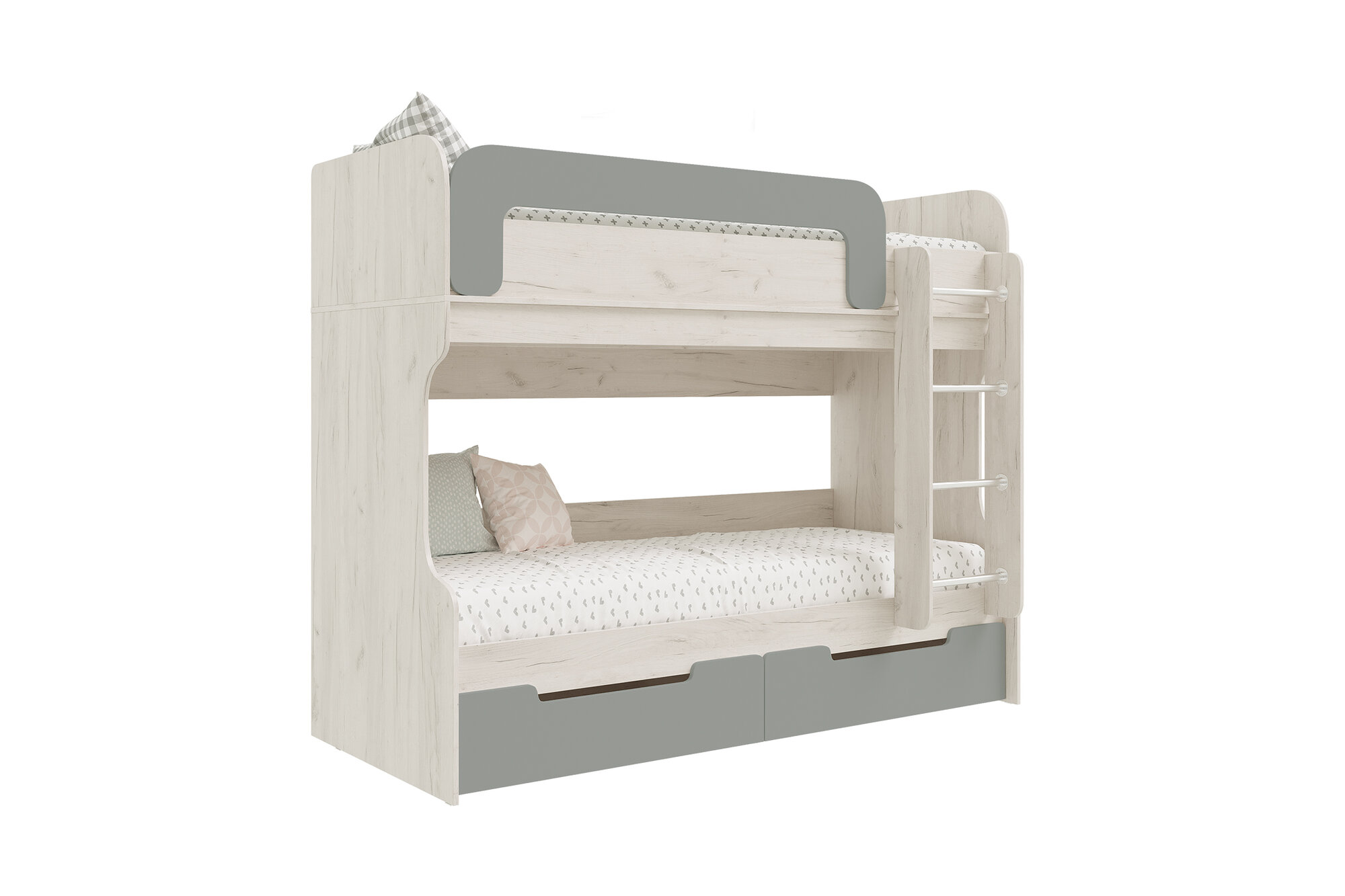 Кровать-чердак Нонтон Юниор-4, 203x90x167 см, дуб крафт белый / шарли бриз