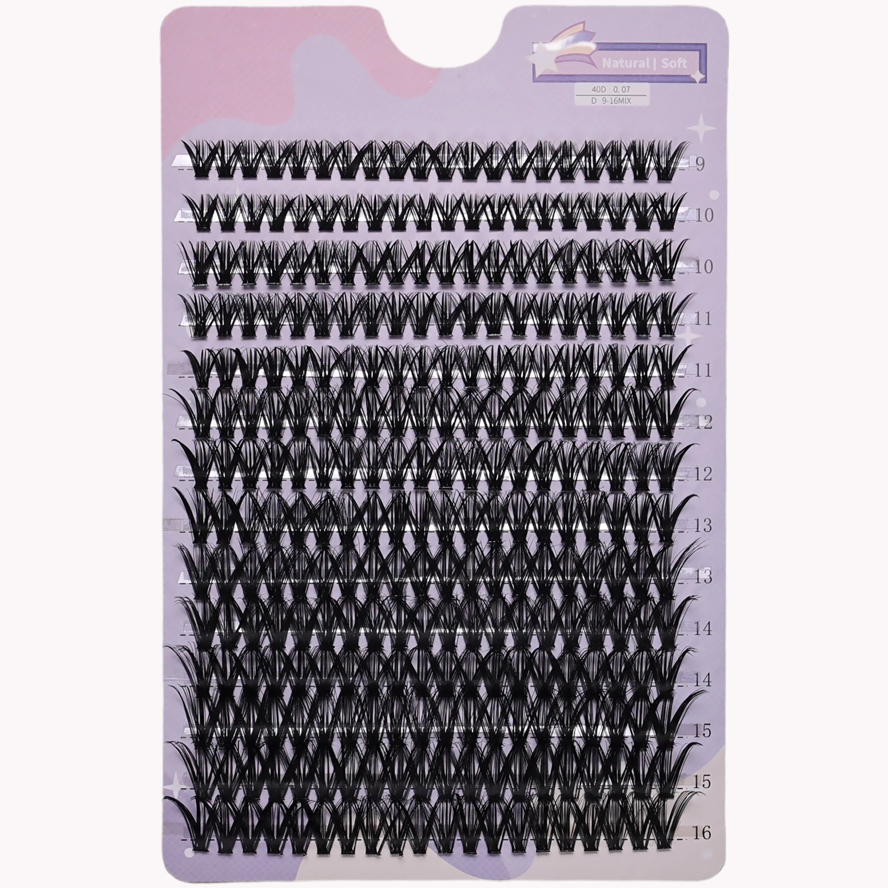 Набор Для Наращивания Ресниц 280 Пучков, 40D, 0.07мм, Изгиб D, 9-16мм, Смешанные, Естественный Вид, Для Объемного 3D-эффекта