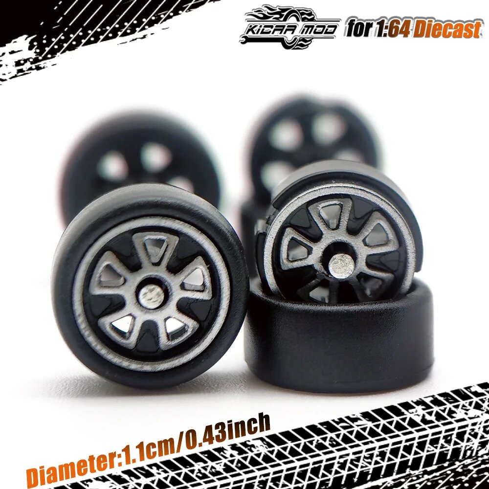 Колеса для Hot Wheels 1:64, Black silver, черные