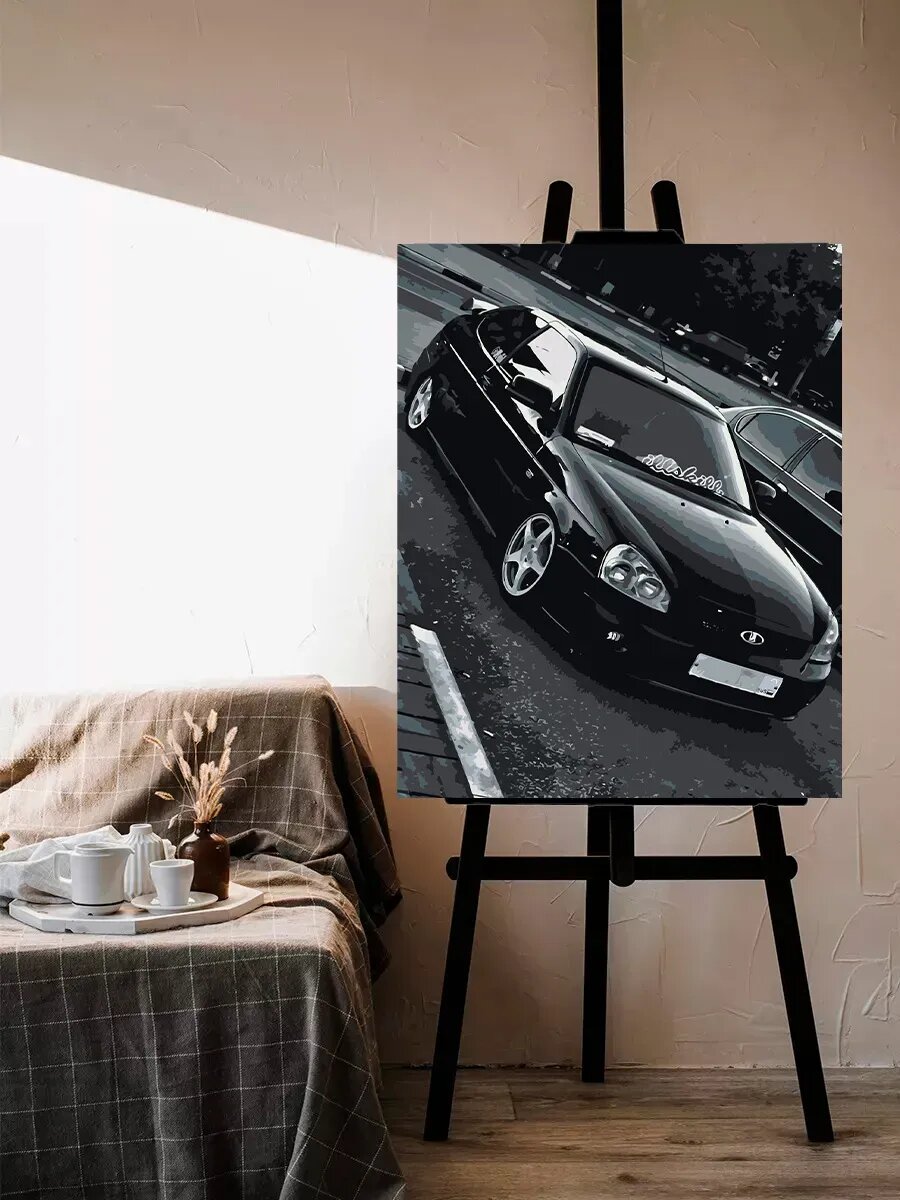 Картина по номерам Черная Лада Приора LADA Автомобиль Машина