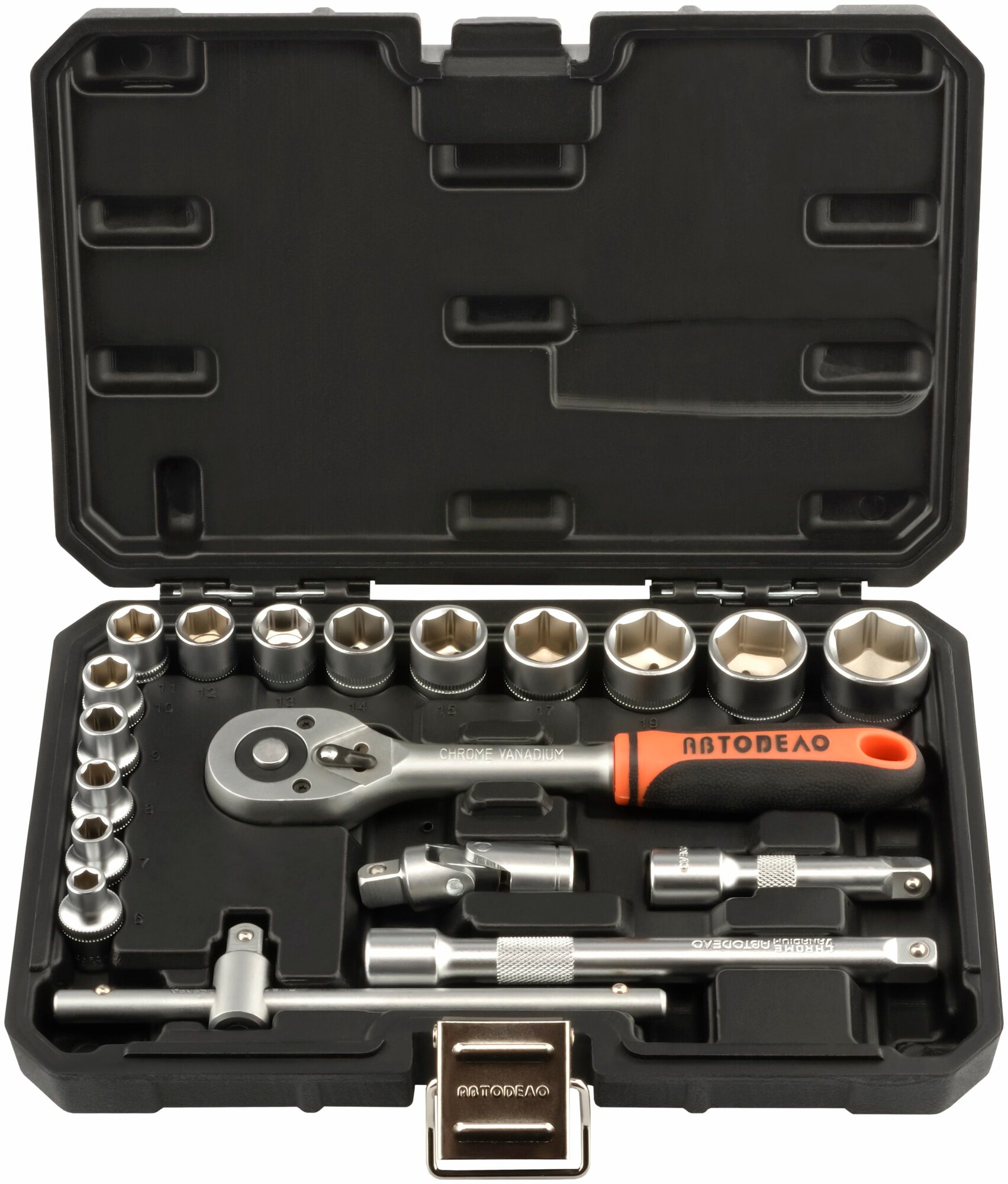 Набор инструментов для автомобиля, торцевые головки 3/8 с трещоткой 19 предметов 39919 Автодело