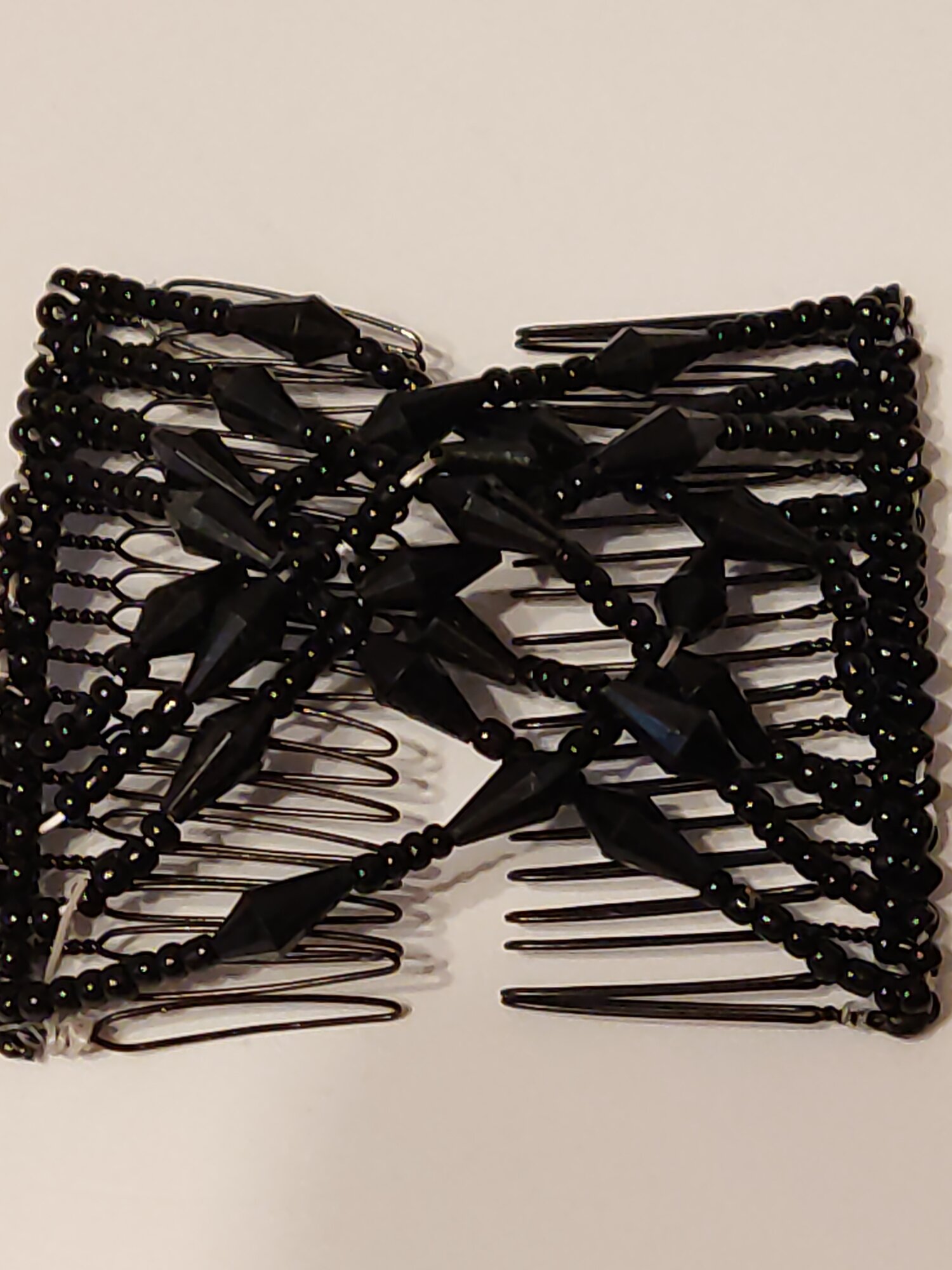 Зажим для волос 2-гребневый "Жемчужная сеть", черный, металлический, пластик, 9см