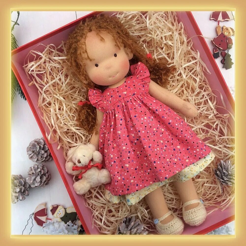 Waldorfdoll Кукла для девочки мягкая с одеждой текстильная тряпичная с длинными волосами интерьерная ручной работы