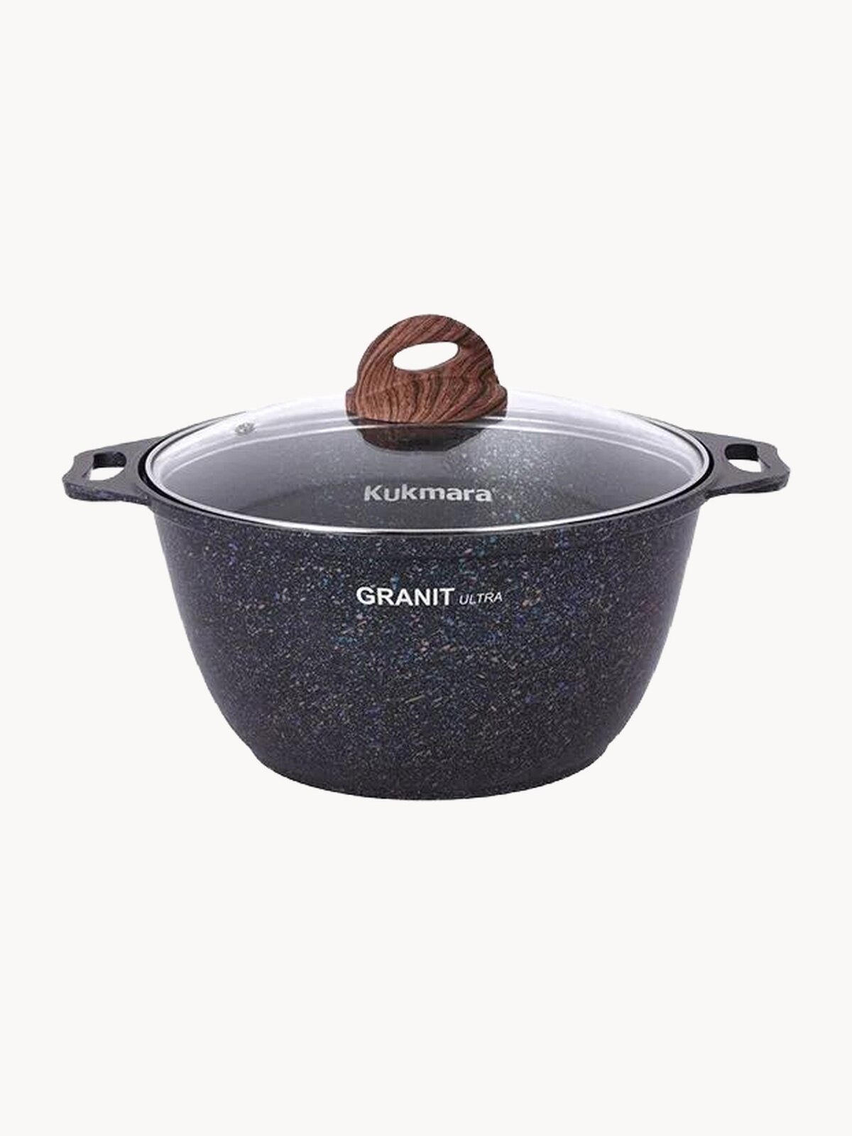 Кастрюля антипригарная 2 л со стеклянной крышкой Granit ultra blue ТМ KUKMARA