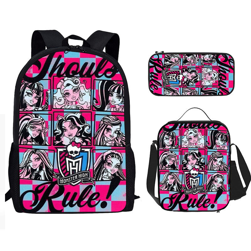 В наличии трансграничный бестселлер Monster High: школьная сумка из трех предметов с принтом Monster High, пенал, сумка через плечо и вместительный студенческий рюкзак.