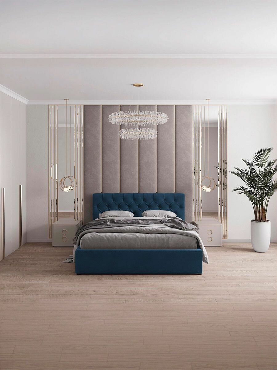 Кровать 140х200 с подъемным механизмом двуспальная, Венеция с мягким изголовьем для дома и спальни, ортопедическое основание, ящик для белья, микровелюр