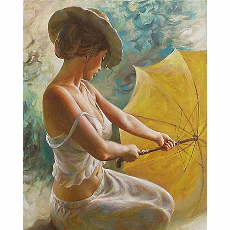 Набор для самостоятельной вышивки алмазами 5D Портрет девушки на пляже - круглая алмазная мозаика размером 40x50 см для украшения стен дома,40X50CM, белый