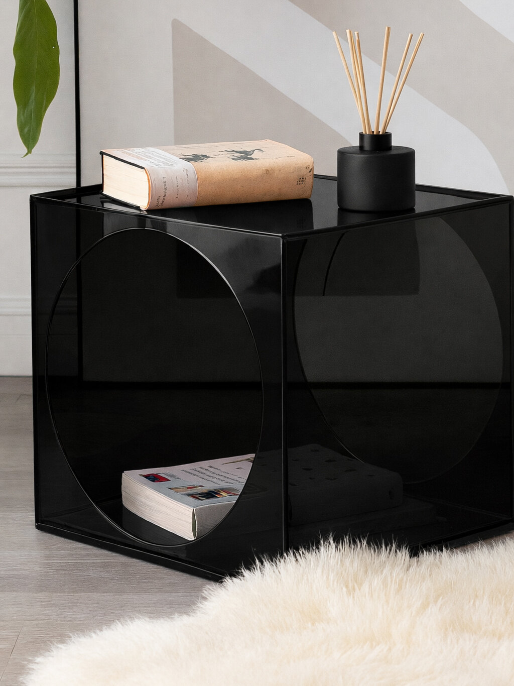 Тумба черная, акриловая, из оргстекла, прозрачная, современная CUBE, журнальный стол