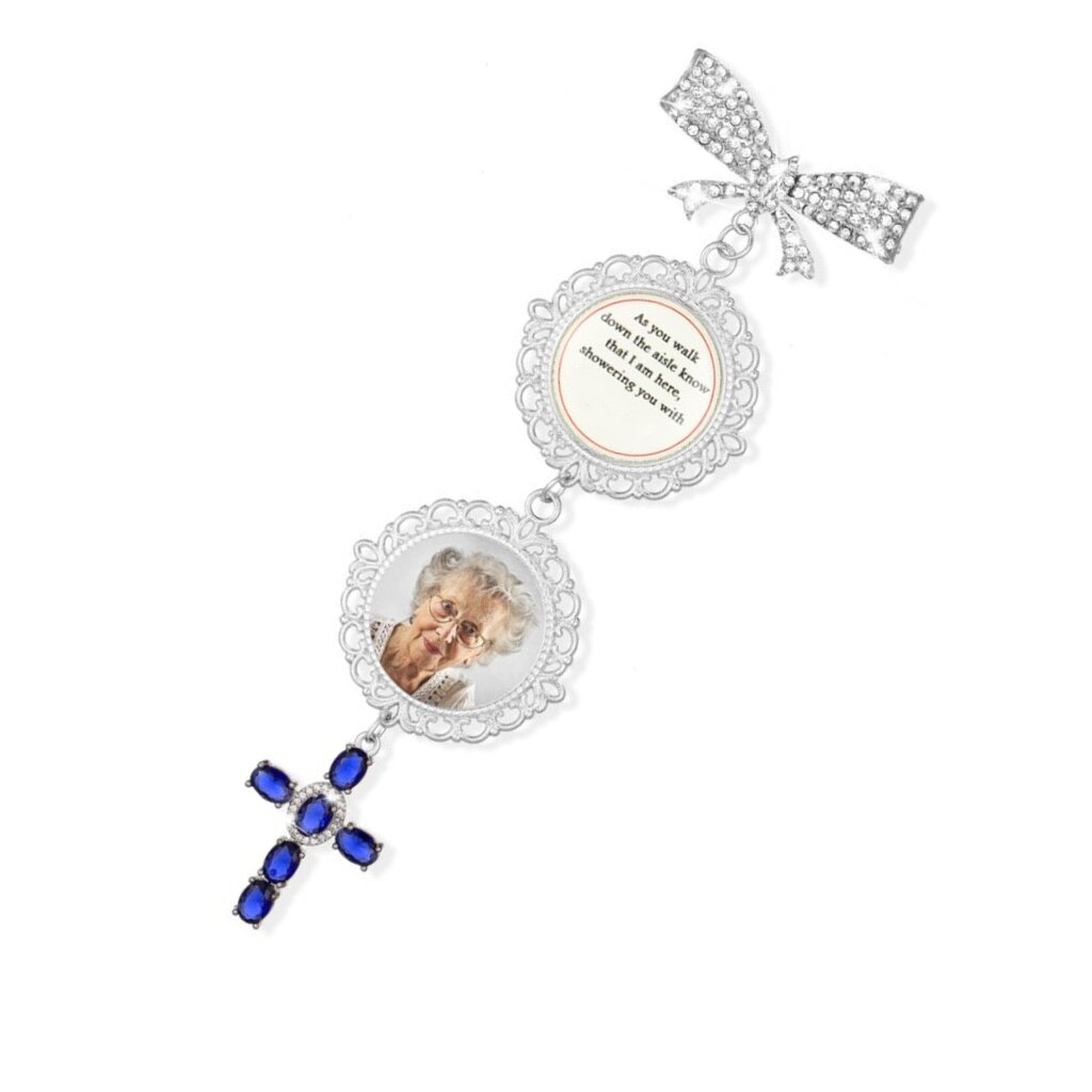 Брошь для фотоподноса с цирконовым крестом и бриллиантовым бантом