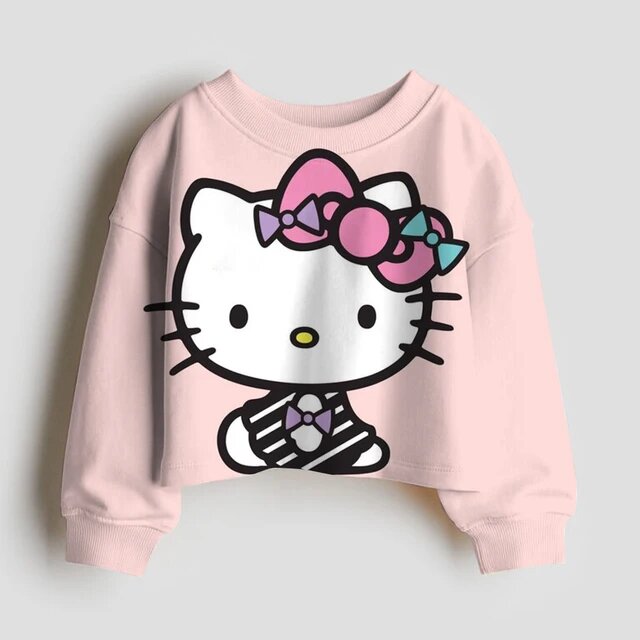 Детская толстовка с принтом Hello Kitty, одежда для детей на весну и осень, простая свободная толстовка с длинными рукавами Hello Kitty.
