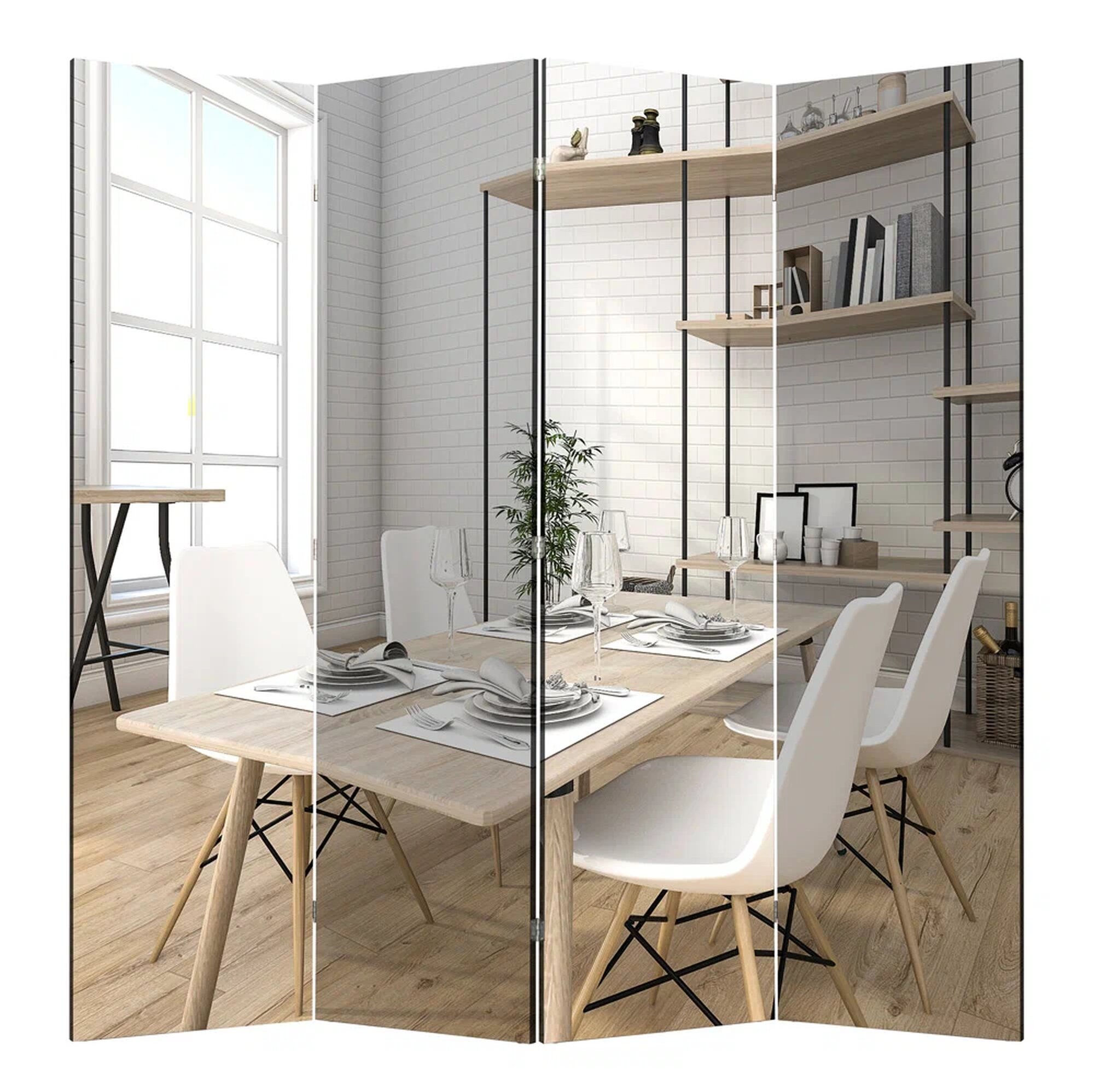 ПВХ ширма перегородка для зонирования Белая гостиная - 4, размер 177х188/47 см