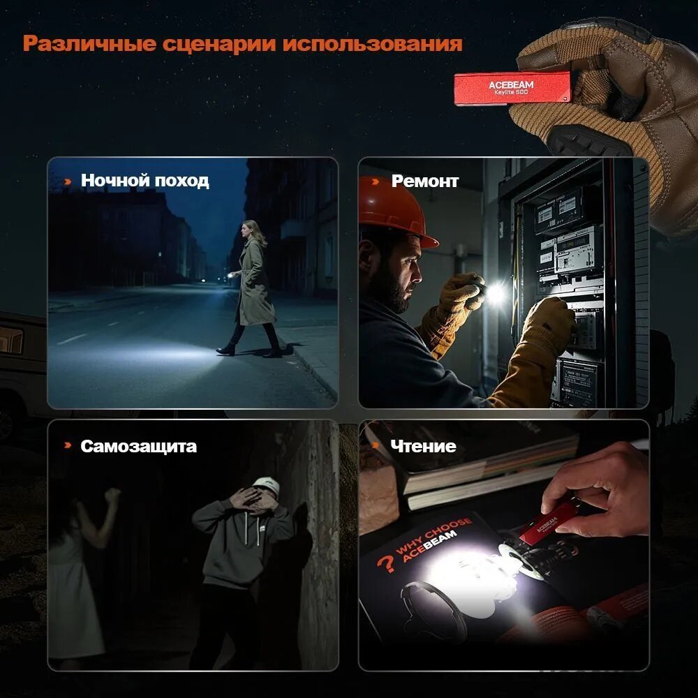 ACEBEAM Keylite 500 Фонарик-брелок, 500 люмен, 70 метров, 19 грамм, USB-C, 60,5 x 16 x 10,5 мм, Светло-розовый — фото 1