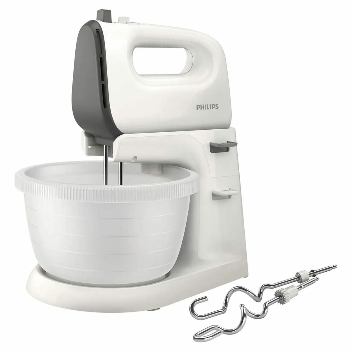 Миксер Philips HR3745/00 на подставке 450Вт, 5 скоростей, 2 венчика, 2 крюка для теста, чаша, белый (HR3745/00)