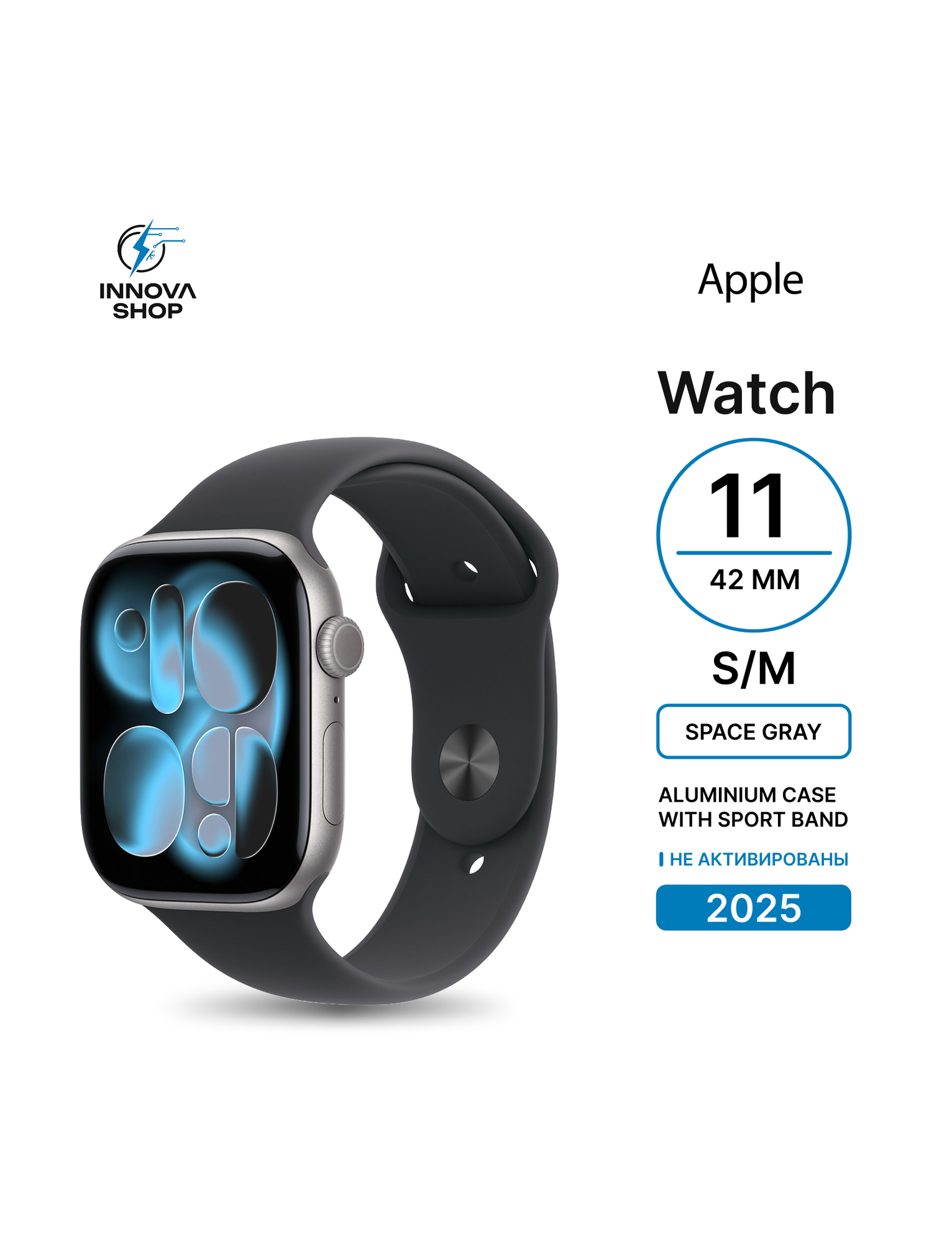 Часы Apple Watch Series 11 (2025), 42mm Aluminium Case with Sport Band Space Gray S/M