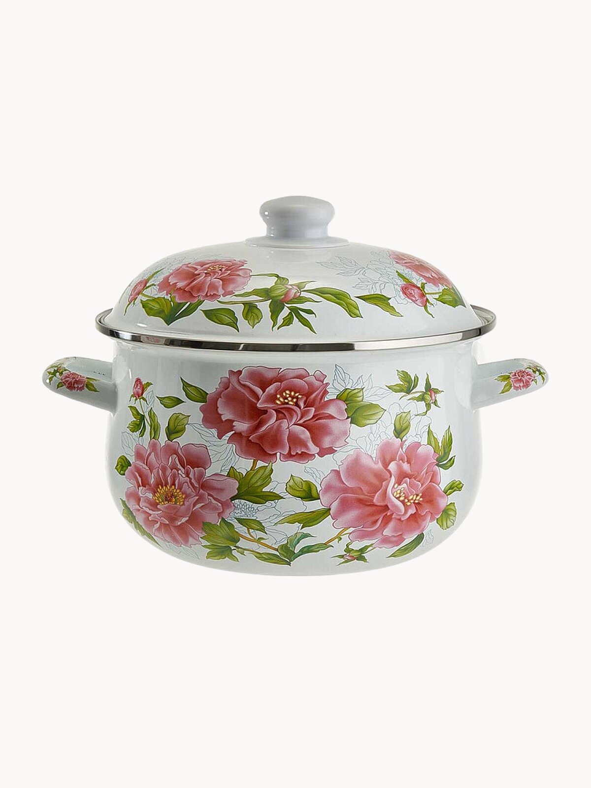 Кастрюля эмалированная 3,6 л. MetaLLoni EM-1503 Пионы, из нержавеющей стали