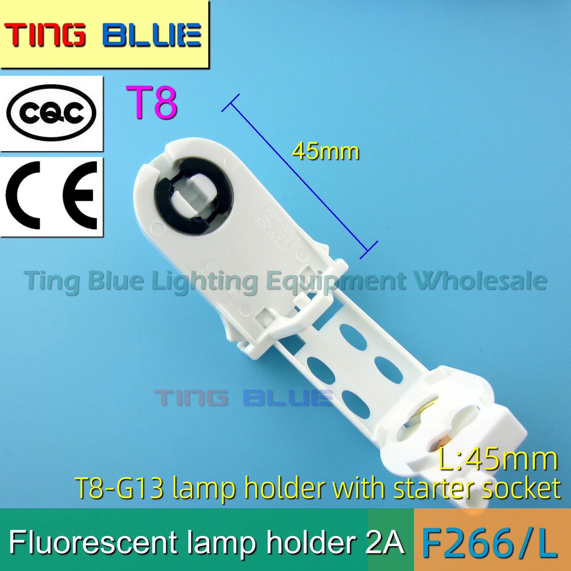 Держатель лампы T8 TB-F266 500В 2А Lamp holder(45mm)