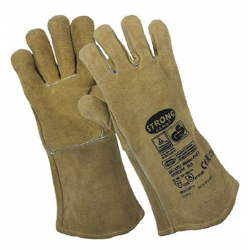 Кевларовые пятипалые краги STRONG HAND WELDER-PROFI 2 0257-11 для сварки из спилока цвет хаки свободный край