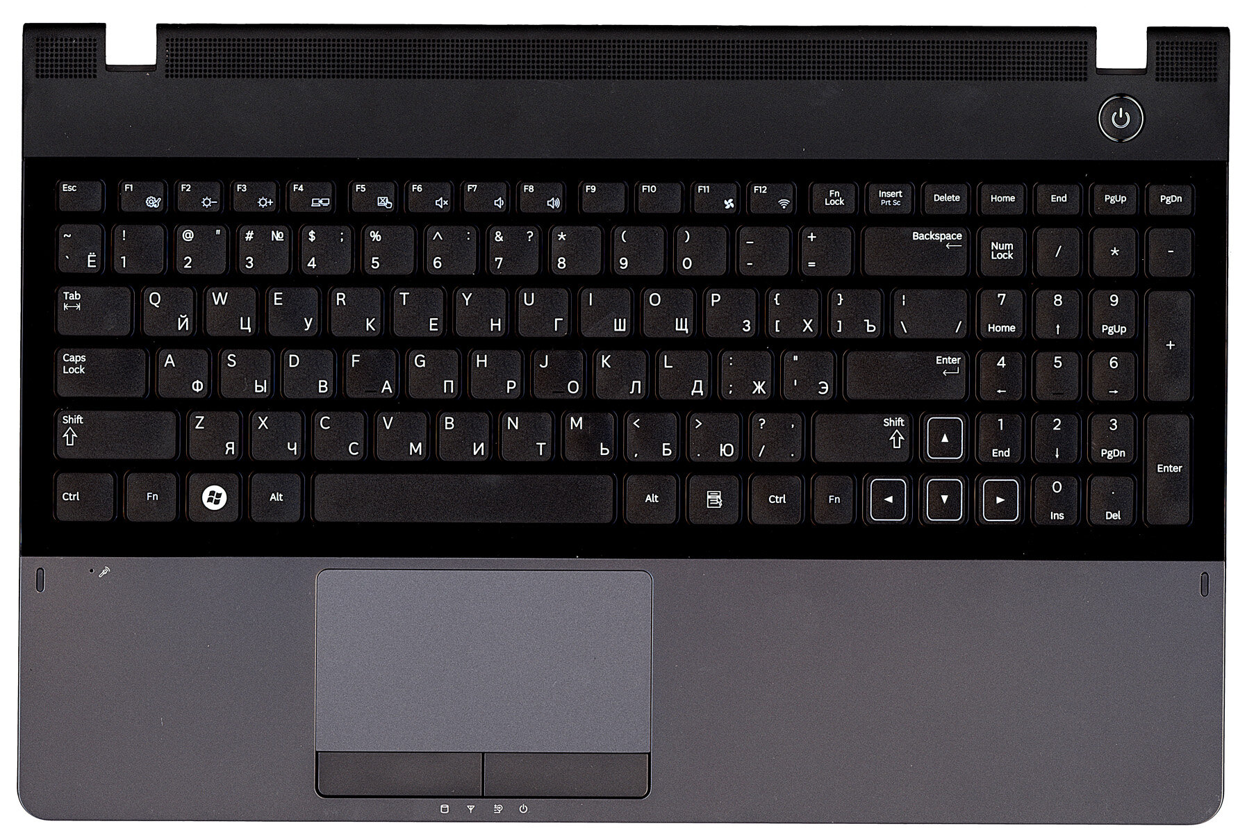 Клавиатура для ноутбука Samsung 300E5A 305E5A черная топ-панель темно-серая