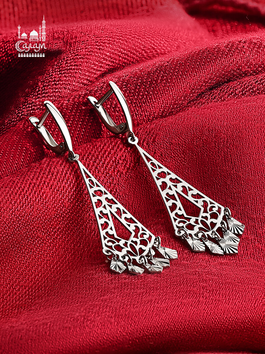 Серьги с подвесками Салам, серебро, 925 проба, родирование, , серебристый — фото 1