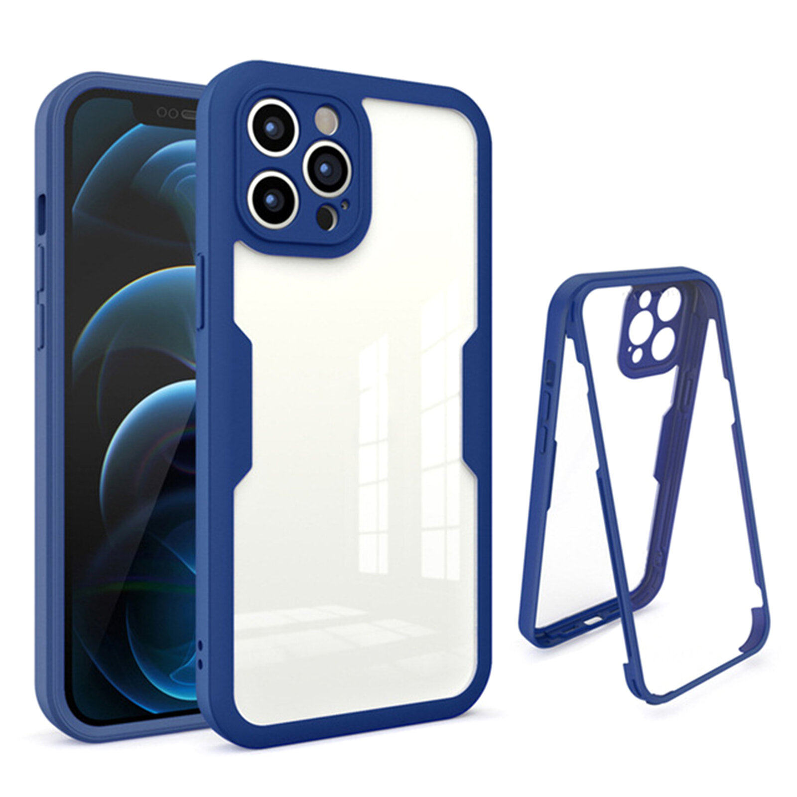 Используется для мобильных телефонов серии 13, двусторонний чехол для мобильного телефона из закаленной пленки на 360 градусов-синий-13 PRO