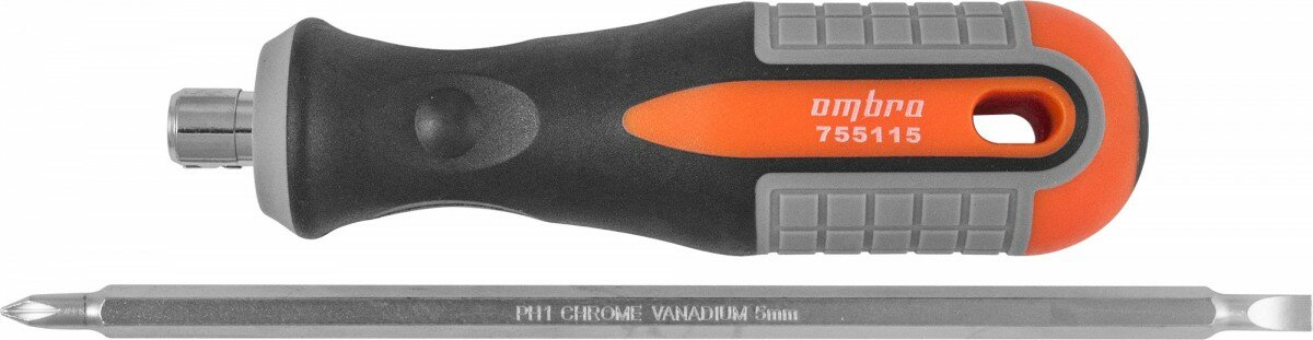 Отвертка стержневая двусторонняя ROUND GRIP, РН1, SL5x150 мм OMBRA, 755115, 55776