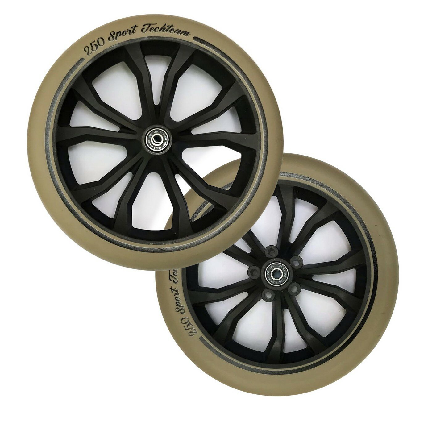Набор колёс для самоката Tech Team "Sport 250+230мм" - Black/Brown, с подшипниками