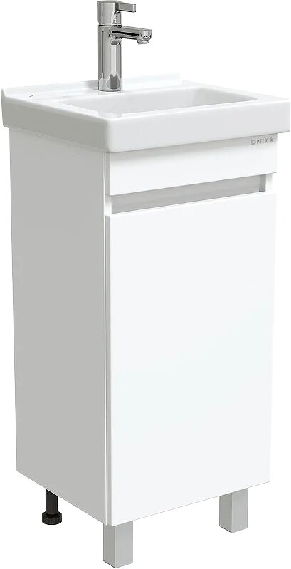 Тумба с раковиной Onika Милтон Квадро 40 напольная, 40, 5 см, белая, глянцевая, из МДФ, с дверками, раковина для ванной, фарфоровая, прямоугольная, встроенный слив-перелив