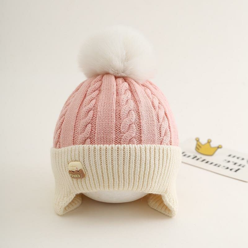 Детская шапка в корейском стиле, универсальная меховая шапка для защиты ушей, осенне-зимняя теплая пуловерная шапка для мальчиков и девочек, утолщенная детская супер милая