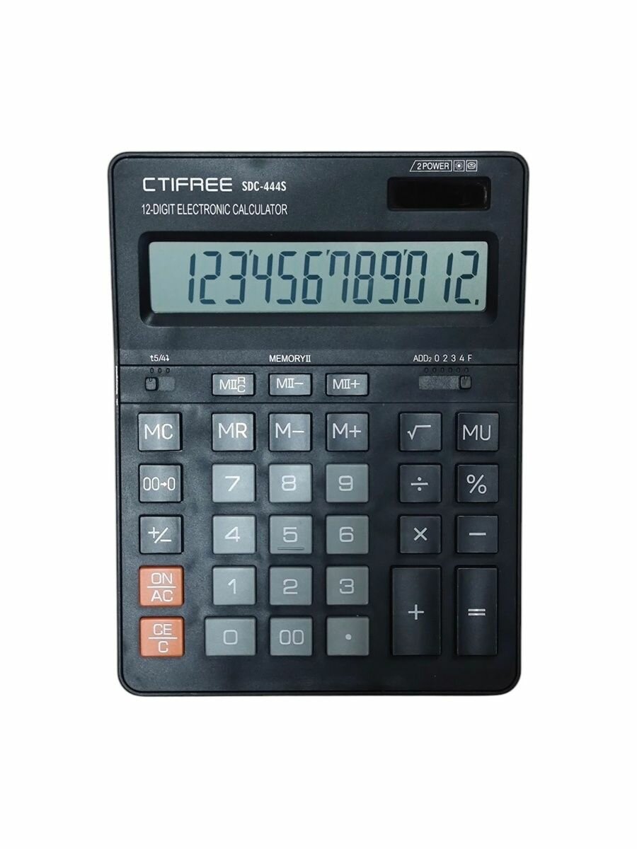 Калькулятор настольный CTIFREE SDC-444S, 12 разрядов, двойное питание, 155*205*36мм, черный