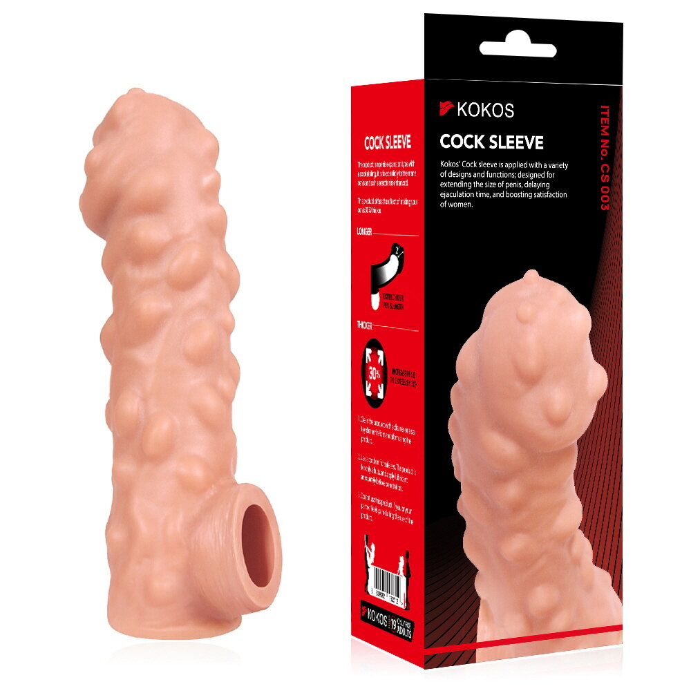 Насадка на пенис "Cock Sleeve" с рельефом, телесная, TPE, размер M, Kokos CS-003-M, эффект утолщения и удлинения