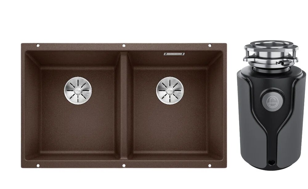 Комплект Мойка Blanco Subline 350/350-U 75x46, кофе, искусственный гранит / Измельчитель KUCHENSTERN Muhle 353MU35 механический, нержавеющая сталь