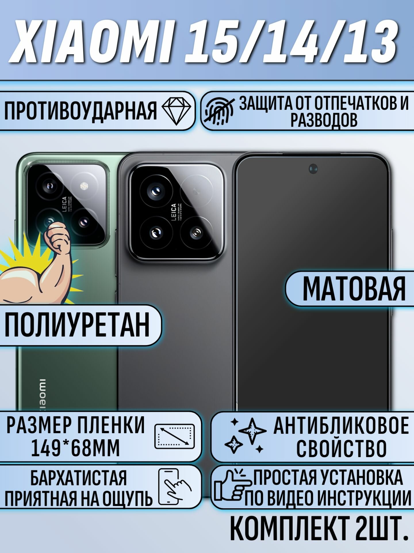 Гидрогелевая пленка для xiaomi 14 / 15 / 13 / сяоми 14 / 15 / 13 2 шт матовая