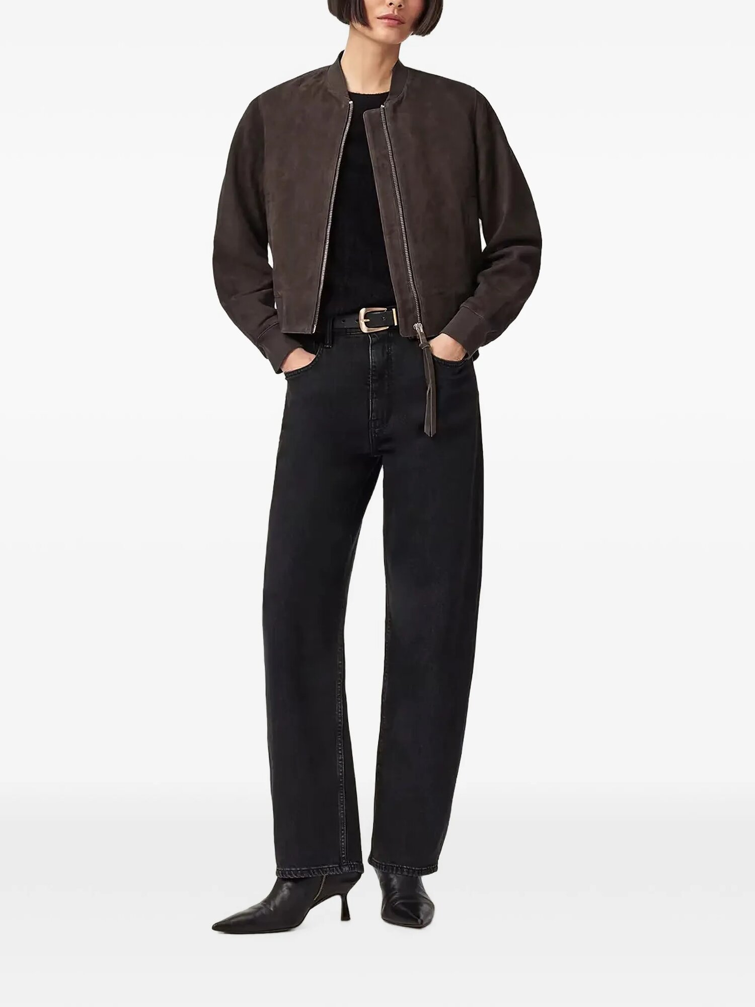 Куртка AllSaints Orten suede bomber jacket, размер 10, коричневый — фото 1