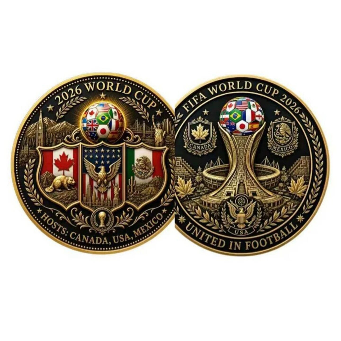 2026 U. S.-Canada-Mexico World Cup Theme Commemorative Coin Handicraft Alloy Decoration Badge Peripheral Collection Creative Gifts