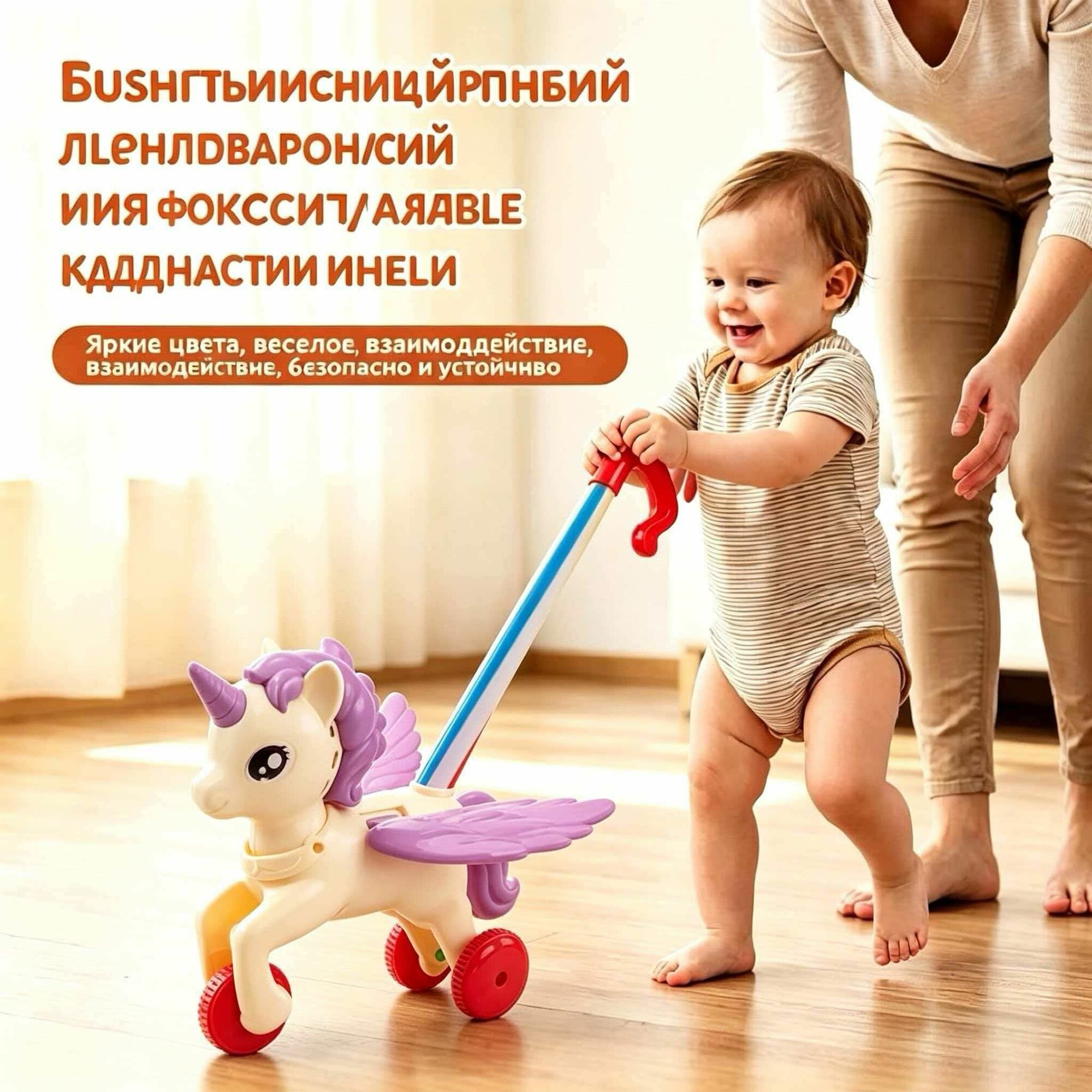 Детская каталка-паровоз на палочке