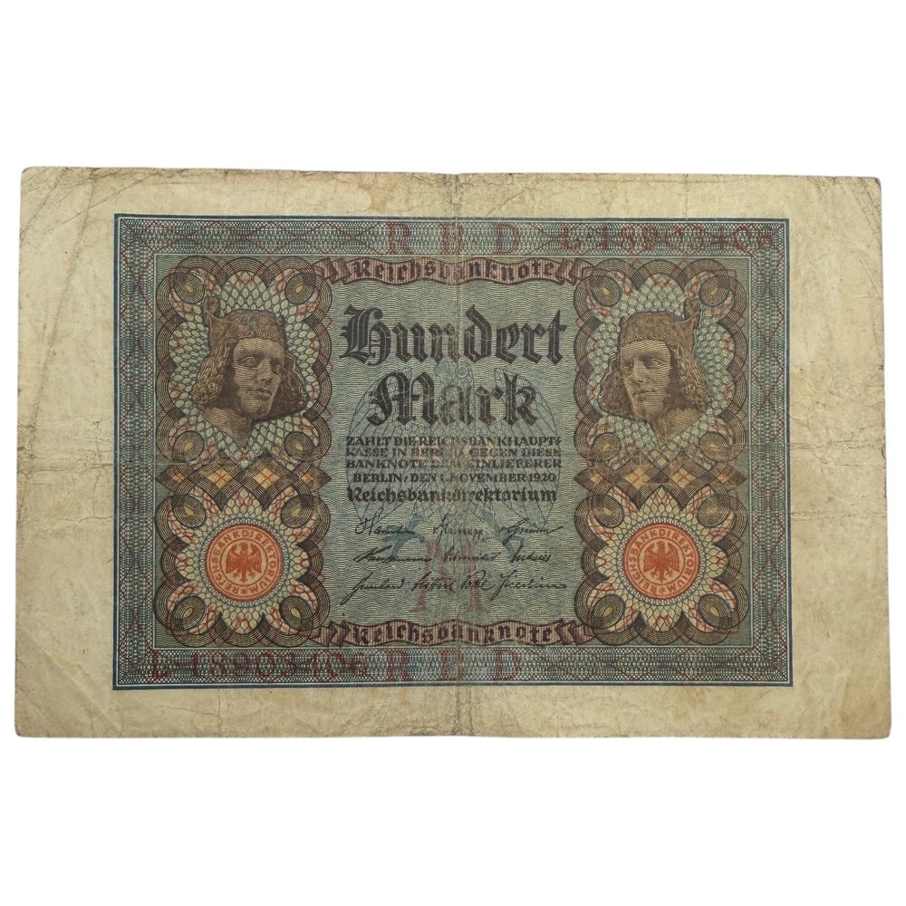 Веймарская республика (Германия) 100 марок 1920 г. (Литера M) (Серия L) (8-значный номер)