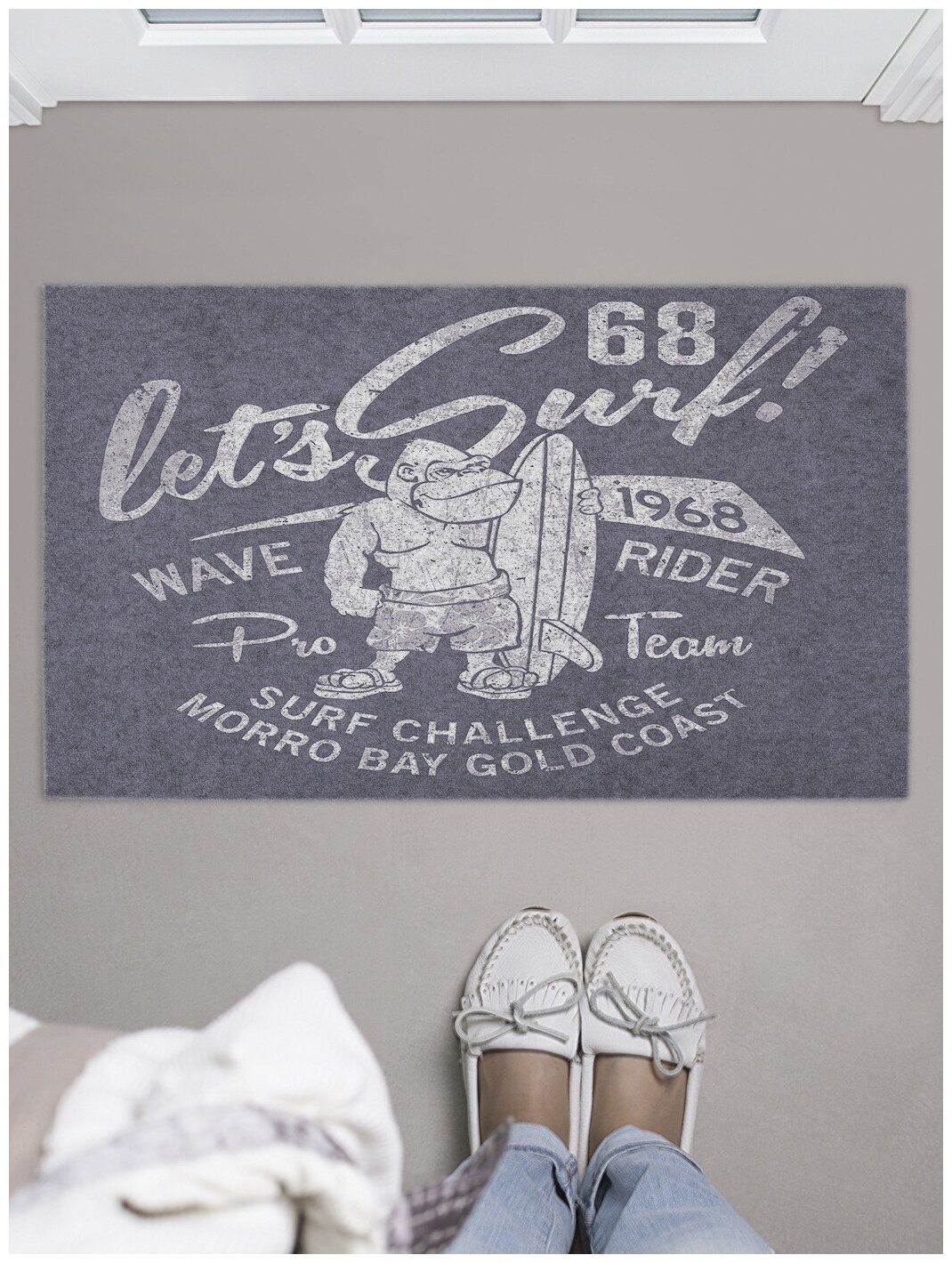 Коврик придверный в прихожую с принтом "Ретро серфинг" 45 на 75 см , JoyArty