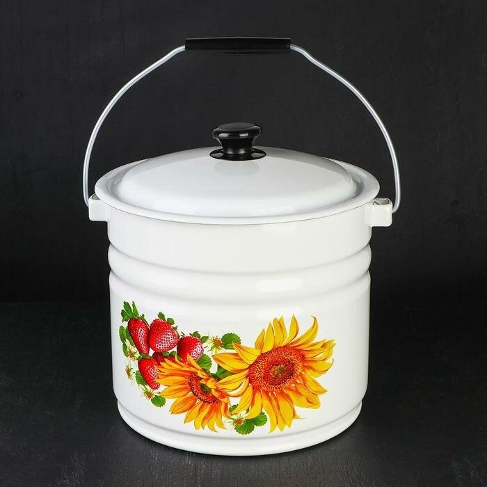 Ведро эмалированное, 10 л, с крышкой, деколь микс, белое