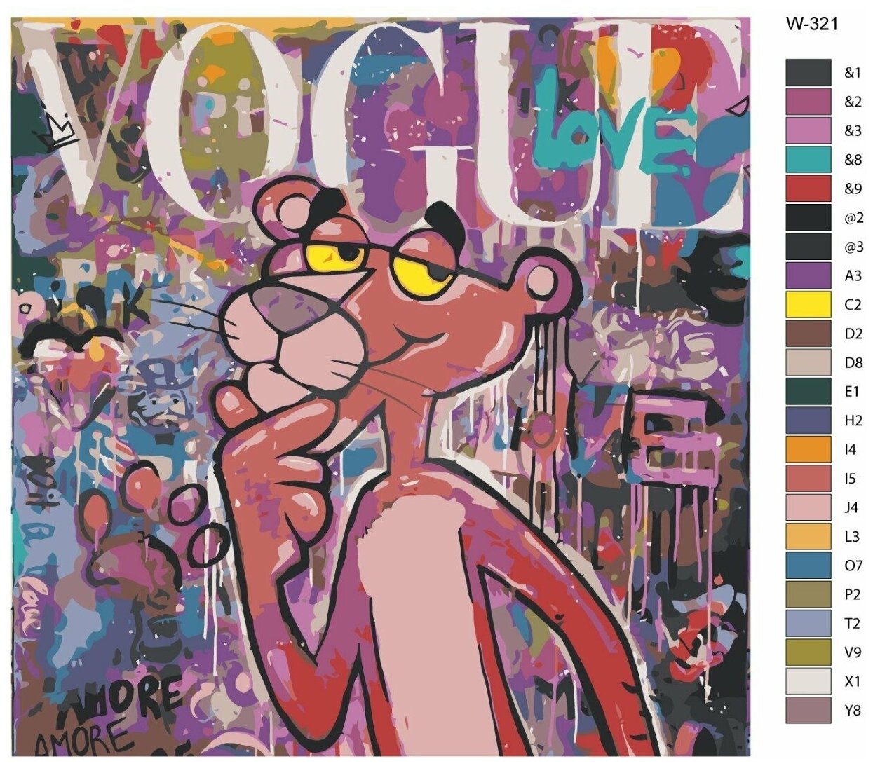 Картина по номерам W-321 "Стрит арт. Розовая пантера" 40Х40