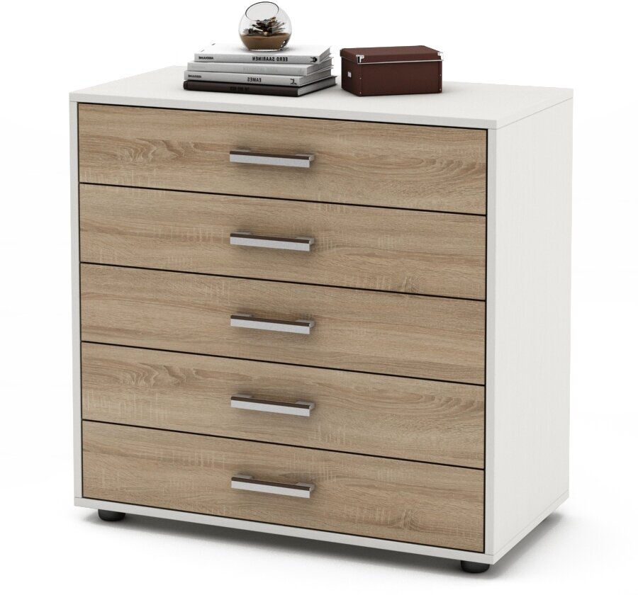 Комод для одежды с ящиками Остин (Ливерпуль)-7, ЛДСП, 5 ящиков, 80х40х77.7 см, белое дерево/дуб сонома