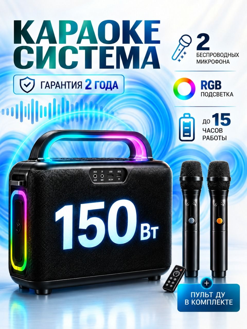 Беспроводная караоке-система с двумя микрофонами