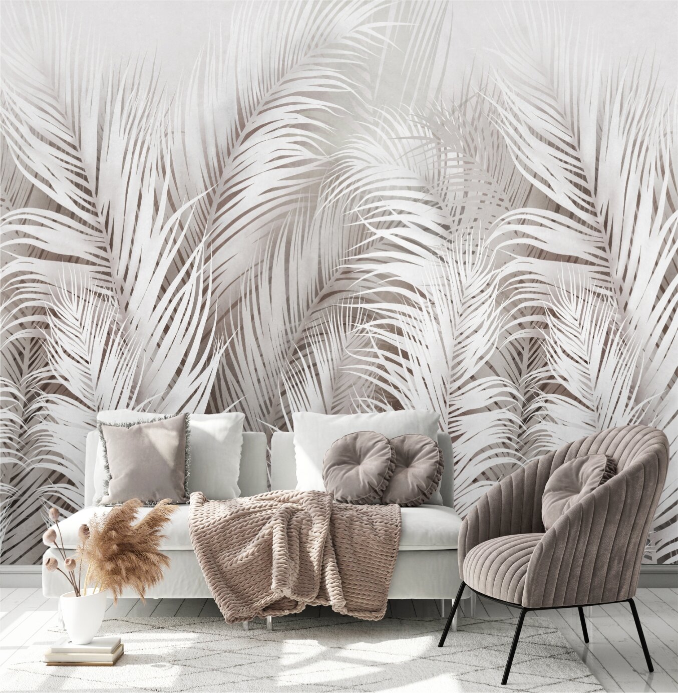 Фотообои "Перья на светлом фоне" 300*260 см для спальни, гостиной, кухни, детской