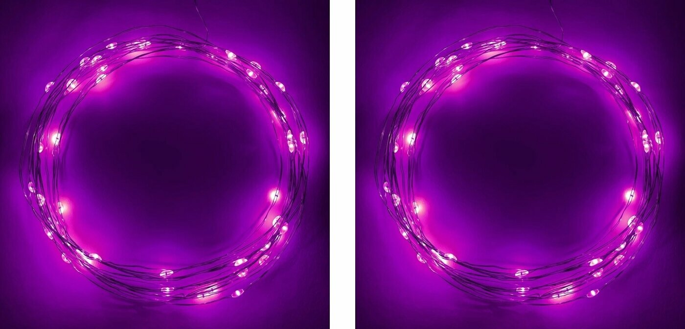 Гирлянда ЭРА Нить 3xAA 50Led 5м IP20 сиреневый (комплект из 2 шт.)