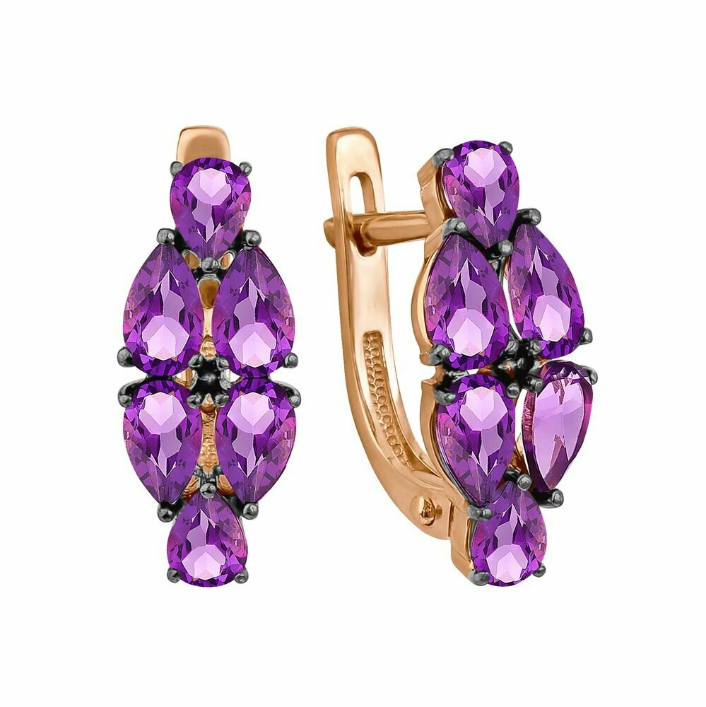 Серьги, золото, 585 проба, аметист