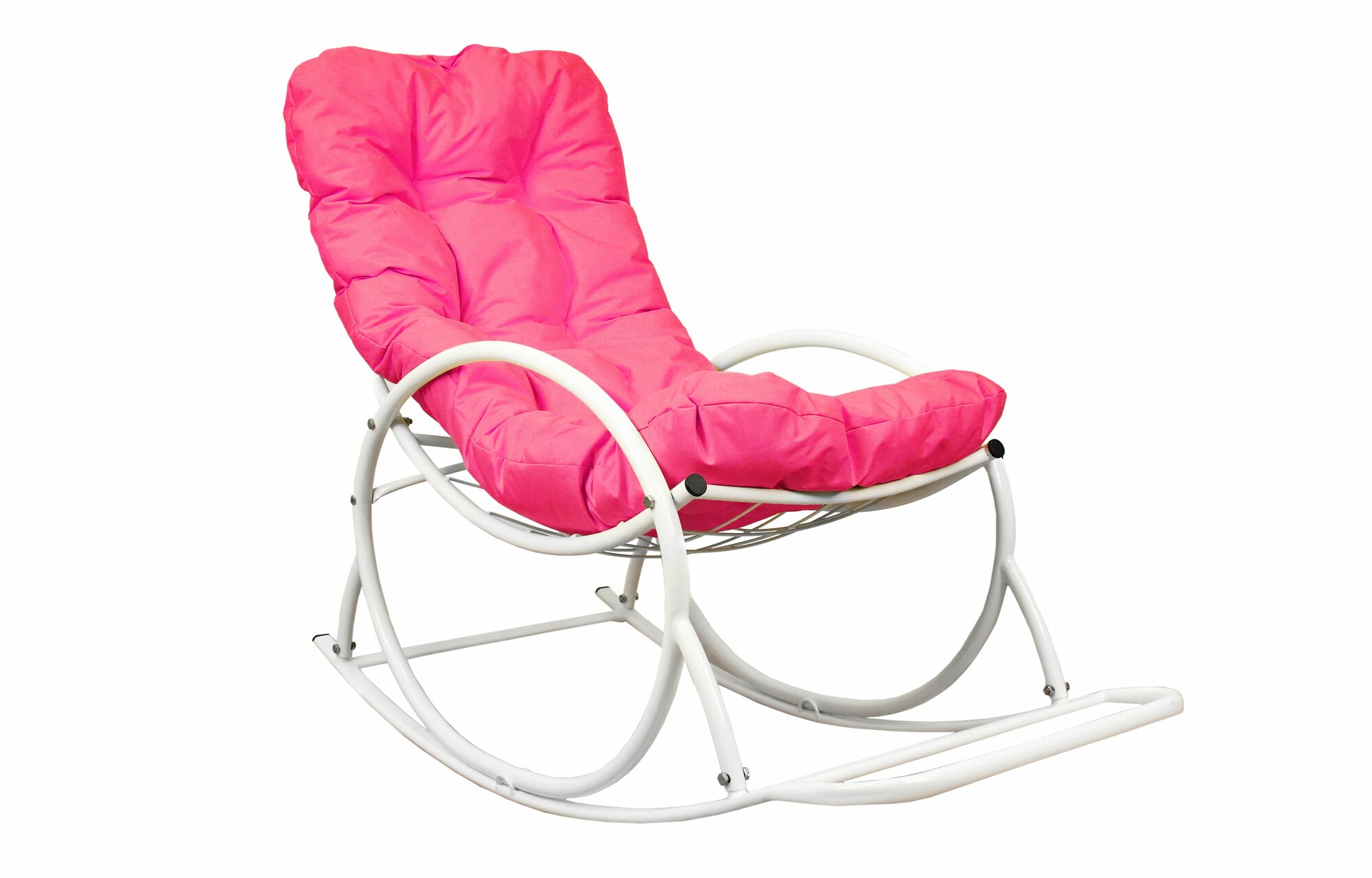 Кресло-качалка белое, розовая подушка
