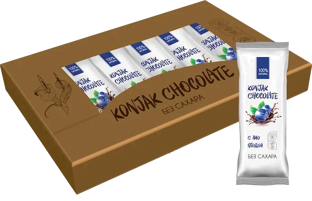 Шоколад без сахара KONJAK CHOCOLATE Черничный, 30г*10 шт, Shirataki