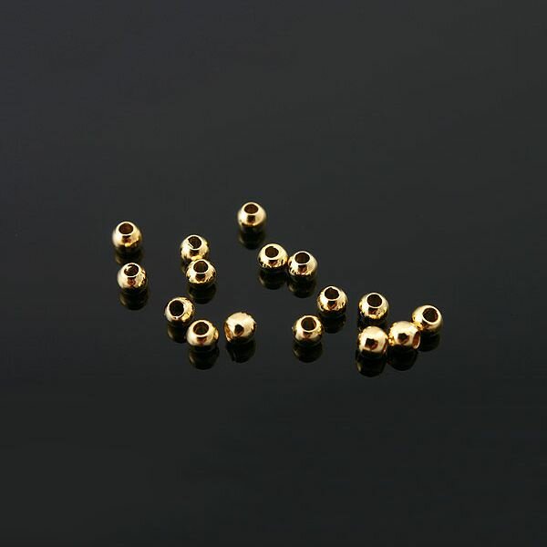 Бусина металлическая, 2мм, Корея, гладкая, базовый материал - латунь, позолоченная, около 0.5 грамм
