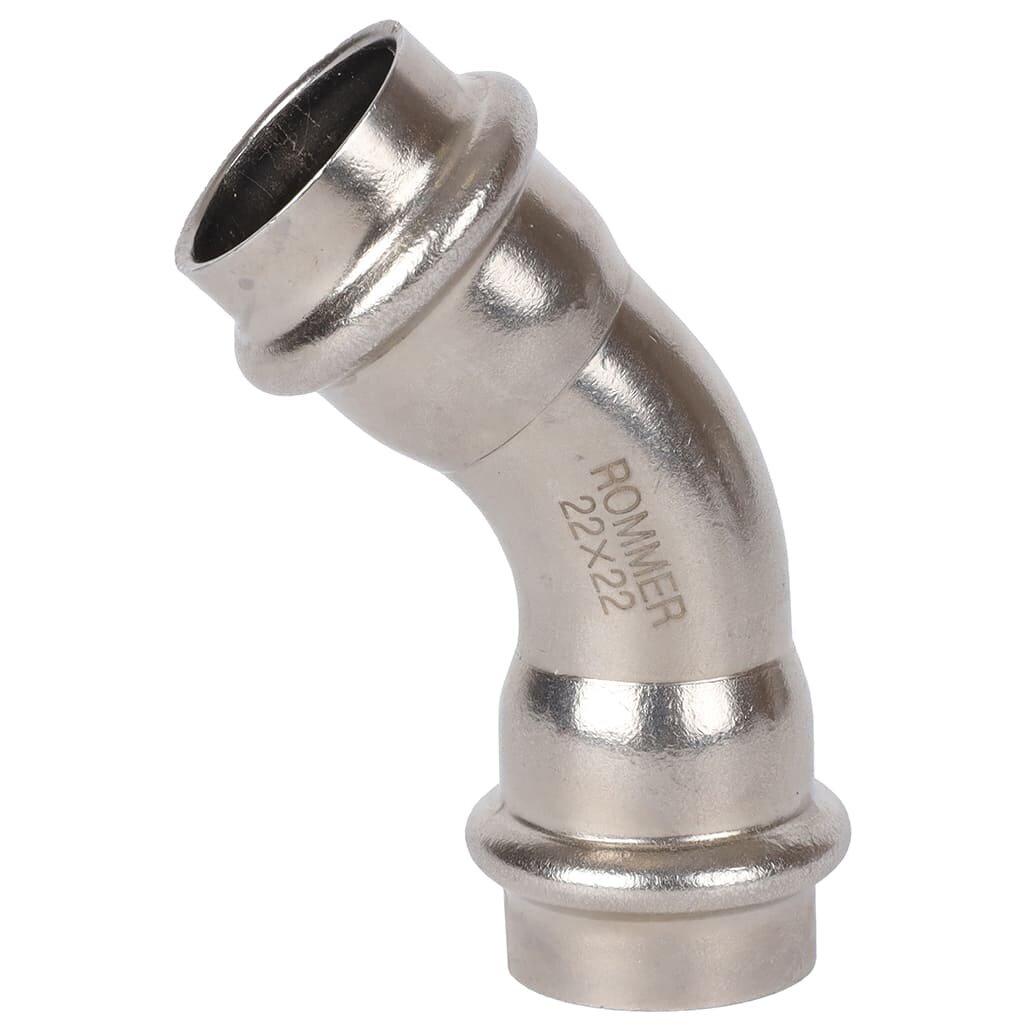 Угол 45° под пресс 22 мм, из нержавеющей стали ROMMER