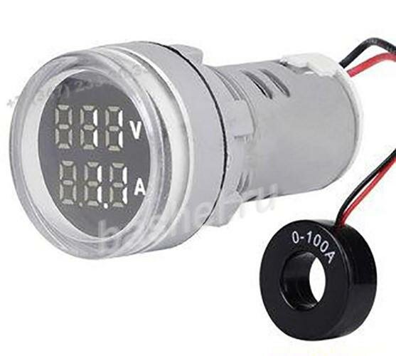 Круглый встраиваемый вольтамперметр DMS-231, AD16-22VAM, AC (60-500V, 1-100A), D = 22, белый цвет